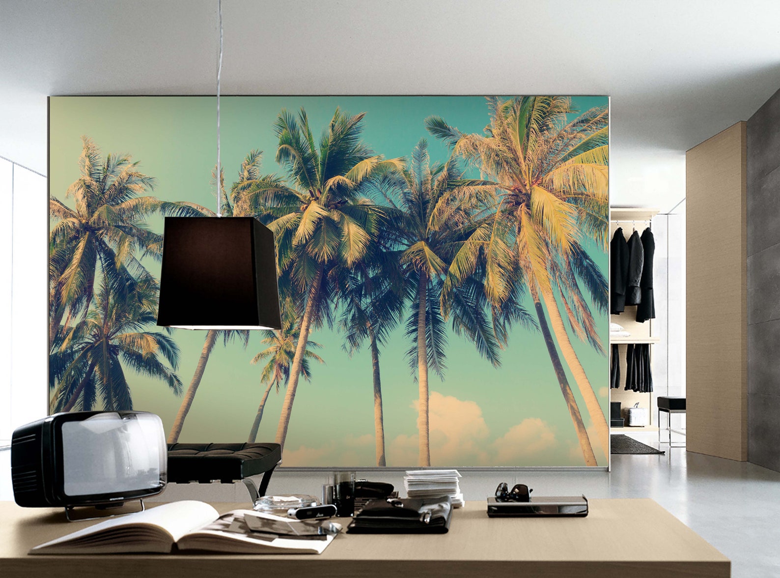 3D Watercolor Coconut Trees Wallpaper Mural Peel and Stick | Etsy