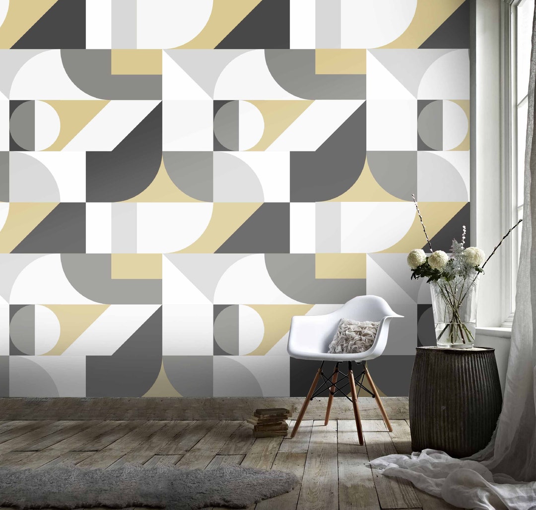 3D Abstract Yellow Grey Geometric Pattern Wallpaper Mural Peel - Etsy