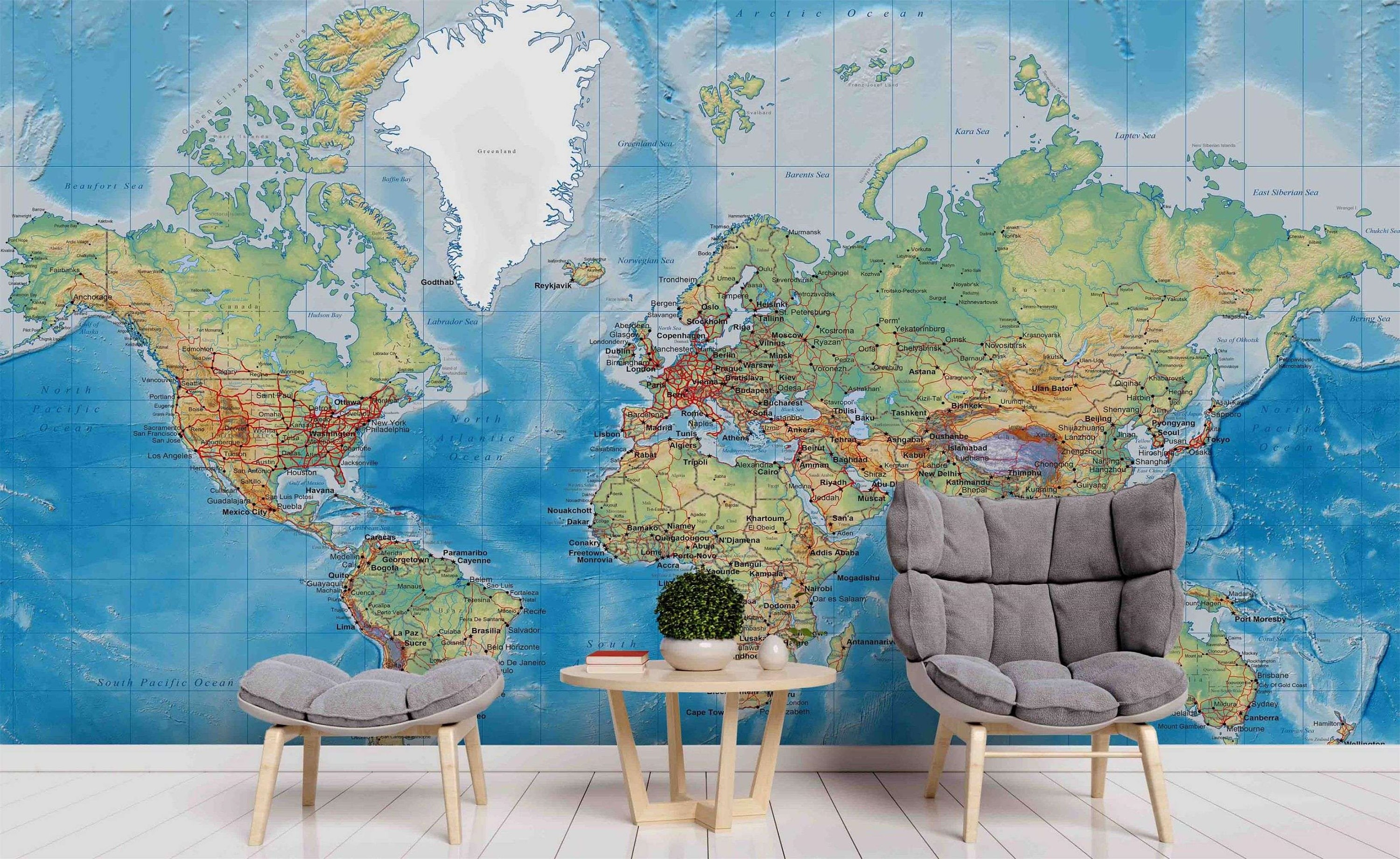 3D World Map Blue Ocean Wallpaper Mural Peel and Stick - Etsy UK