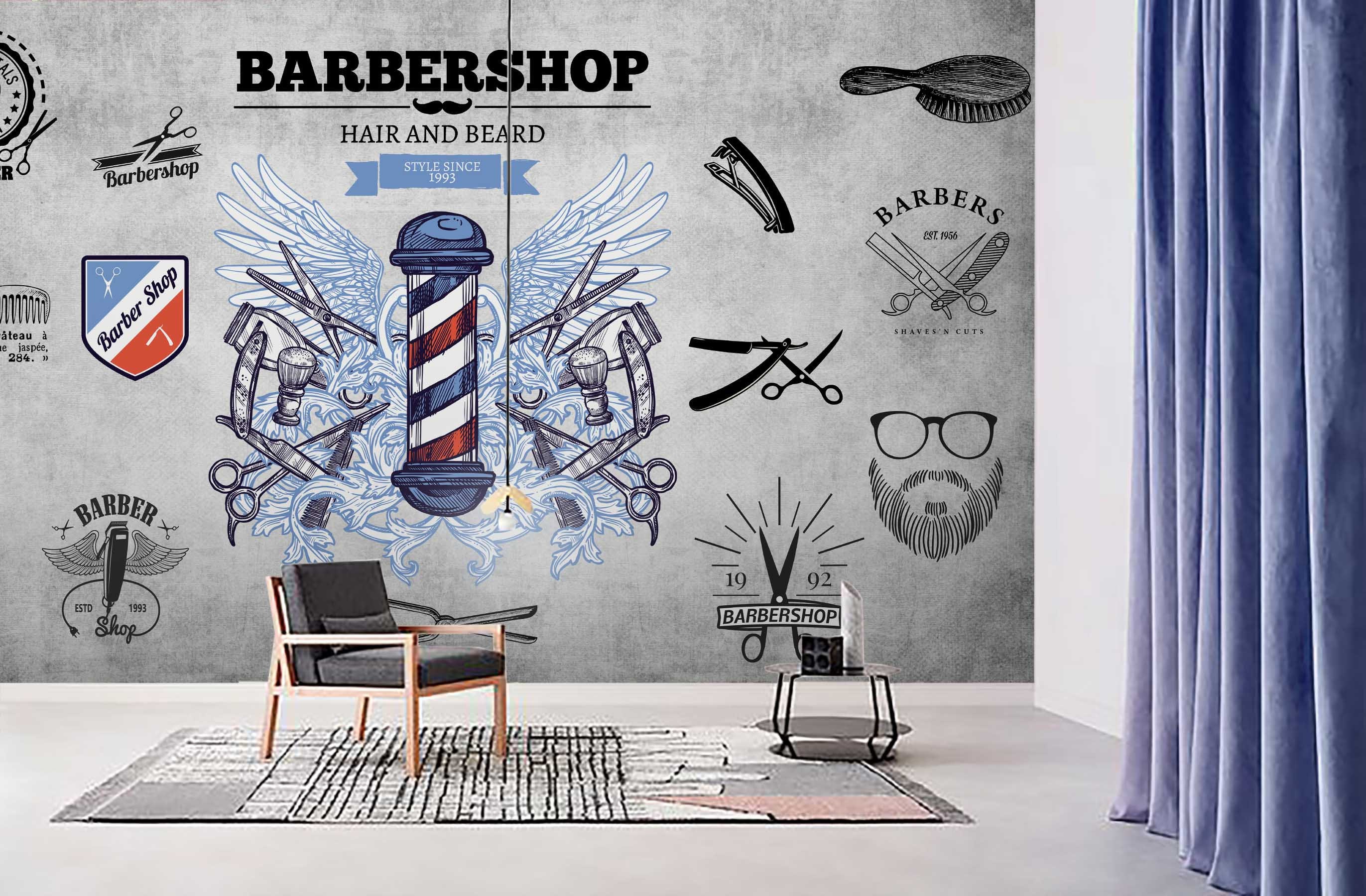 3D Barber Shop Wall Art Hairdressing Wallpaper Office Wall - Etsy