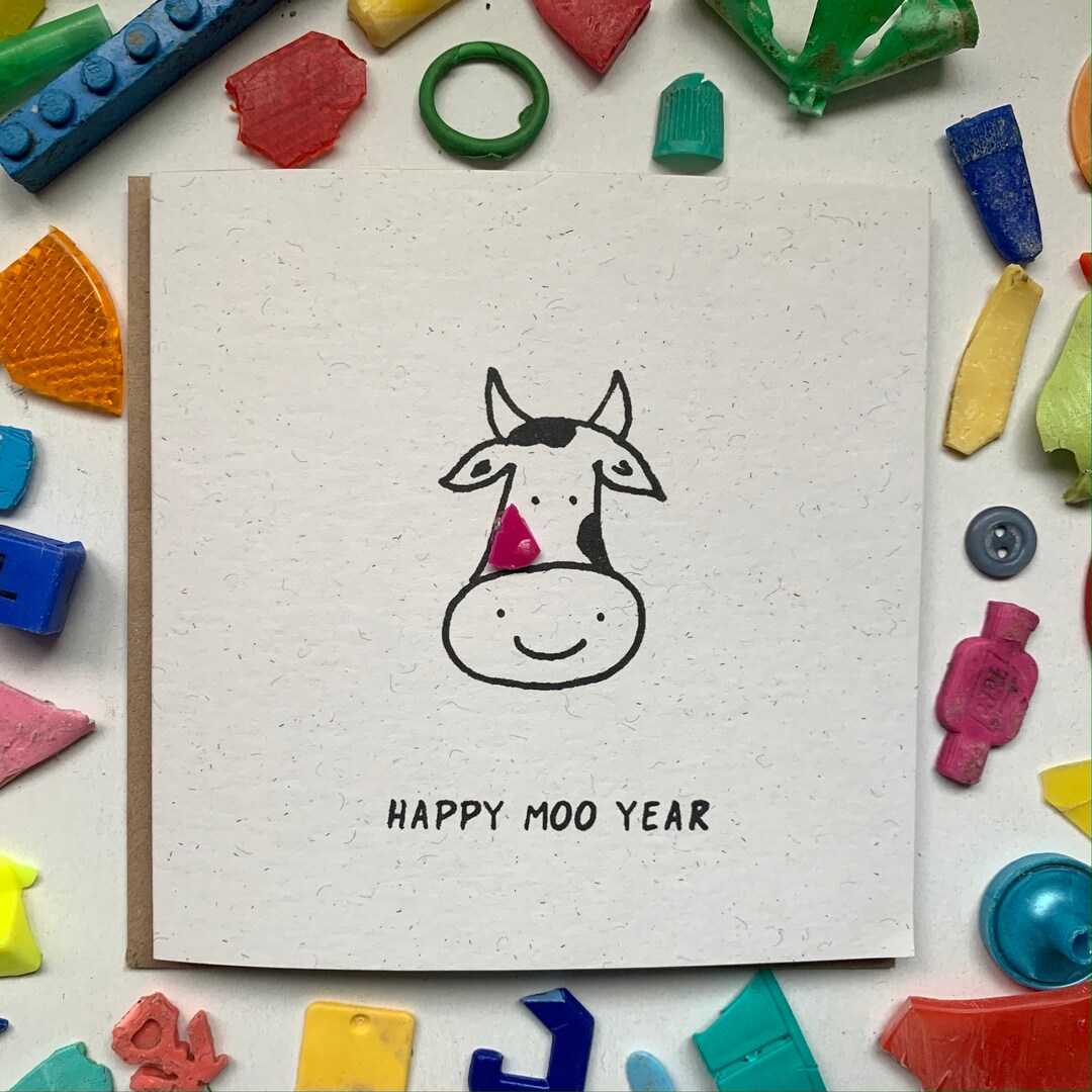 Happy Moo Year Happy New Year Sustainable New Years Card, Funny New ...