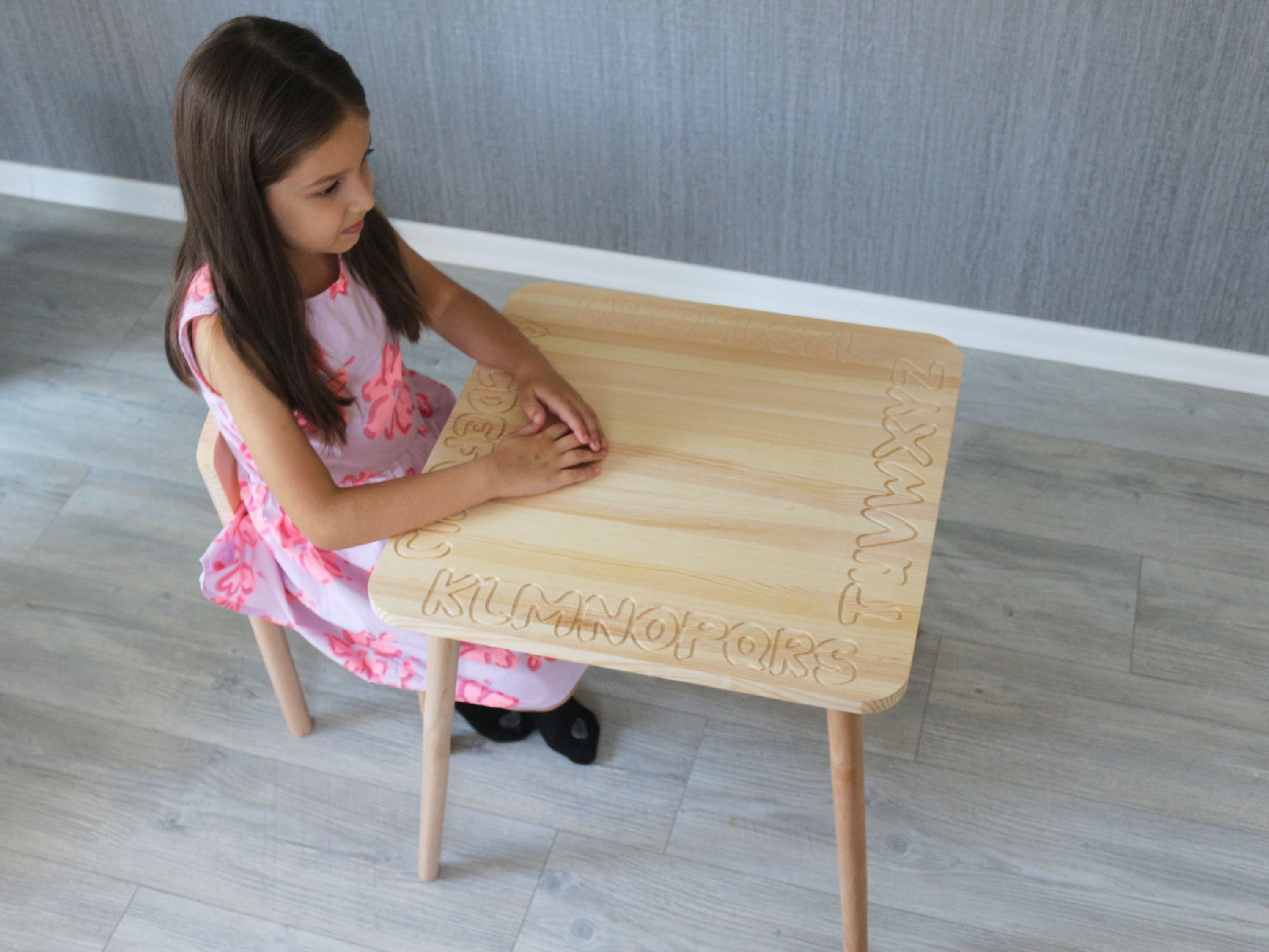 Alphabet and Numbers Engraved Wood Table and Chair Set - Etsy