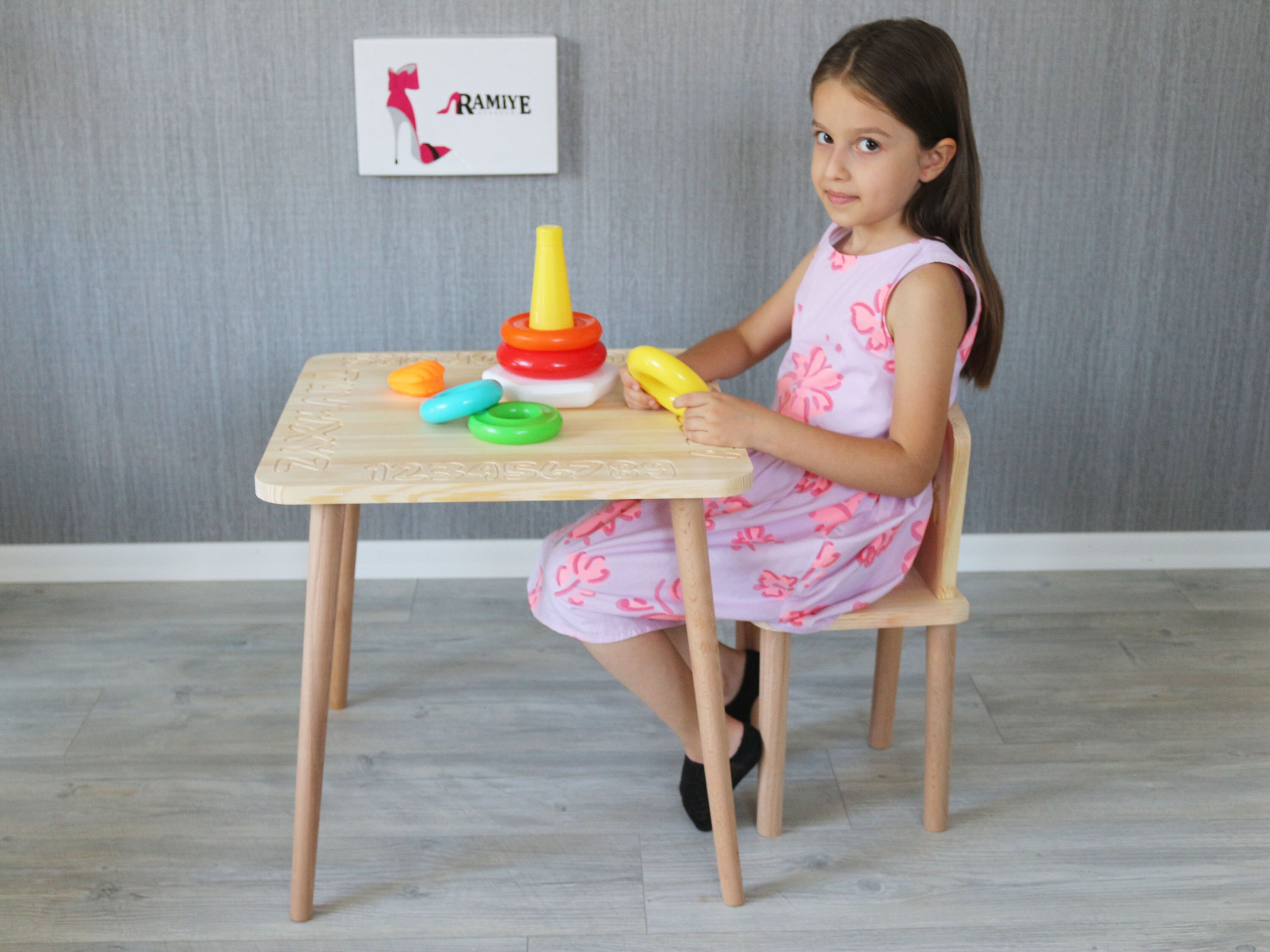Alphabet and Numbers Engraved Wood Table and Chair Set - Etsy