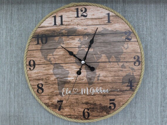 Custom Wood Wall Clock World Map Wall Clock Silent Modern - Etsy