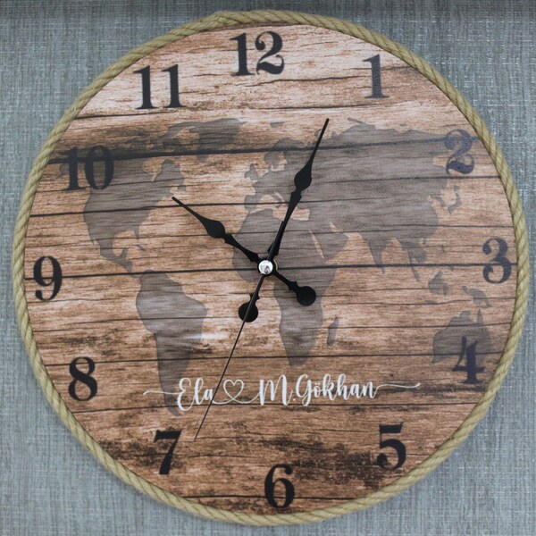 World Map Wall Clock - Etsy