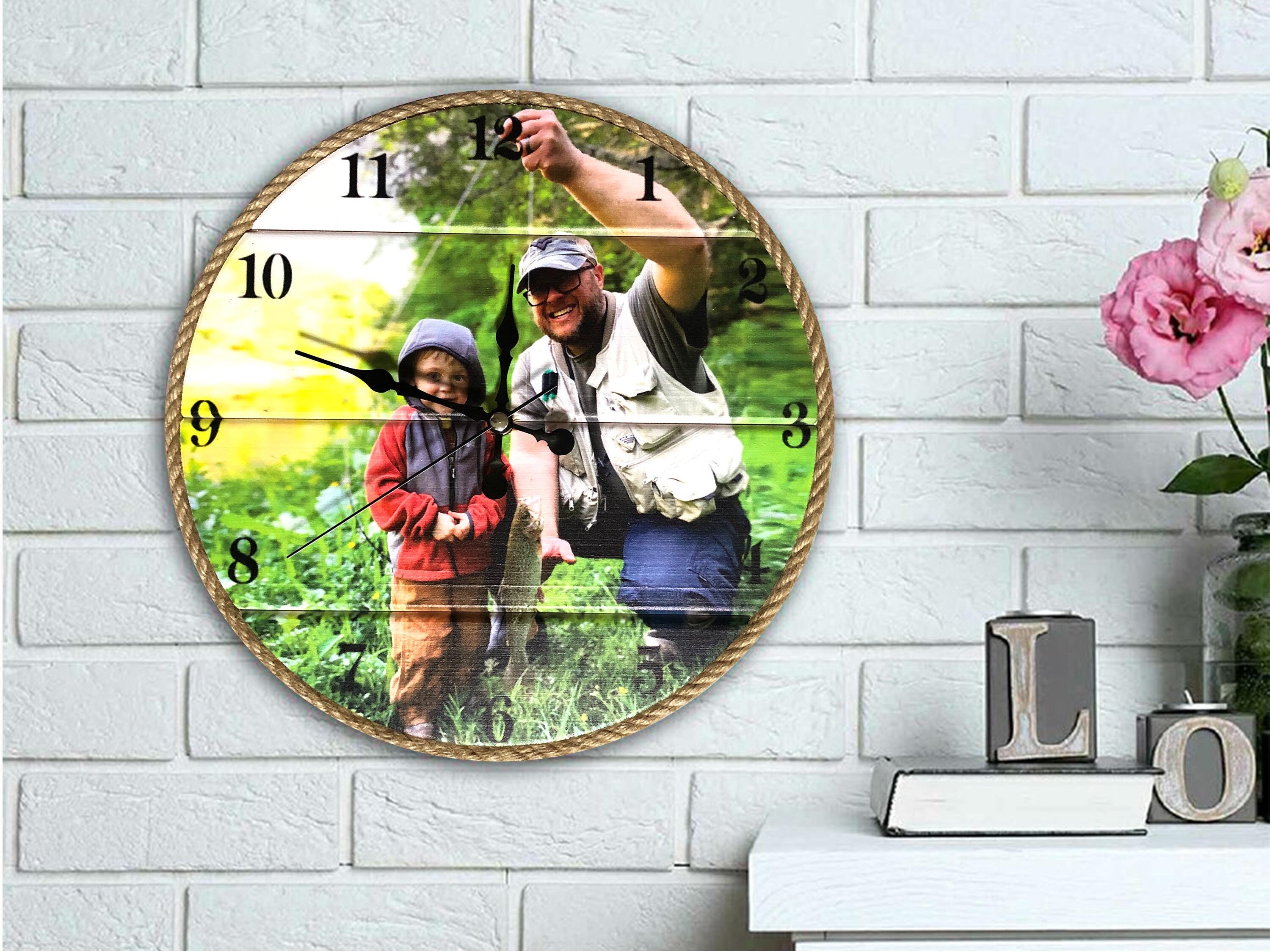 Custom Round Wood Wall Clock With Rope and Photo Mothers Day - Etsy Canada