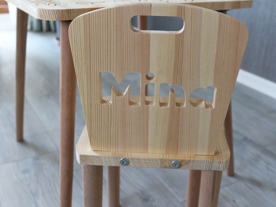 Alphabet and Numbers Engraved Wood Table and Chair Set - Etsy