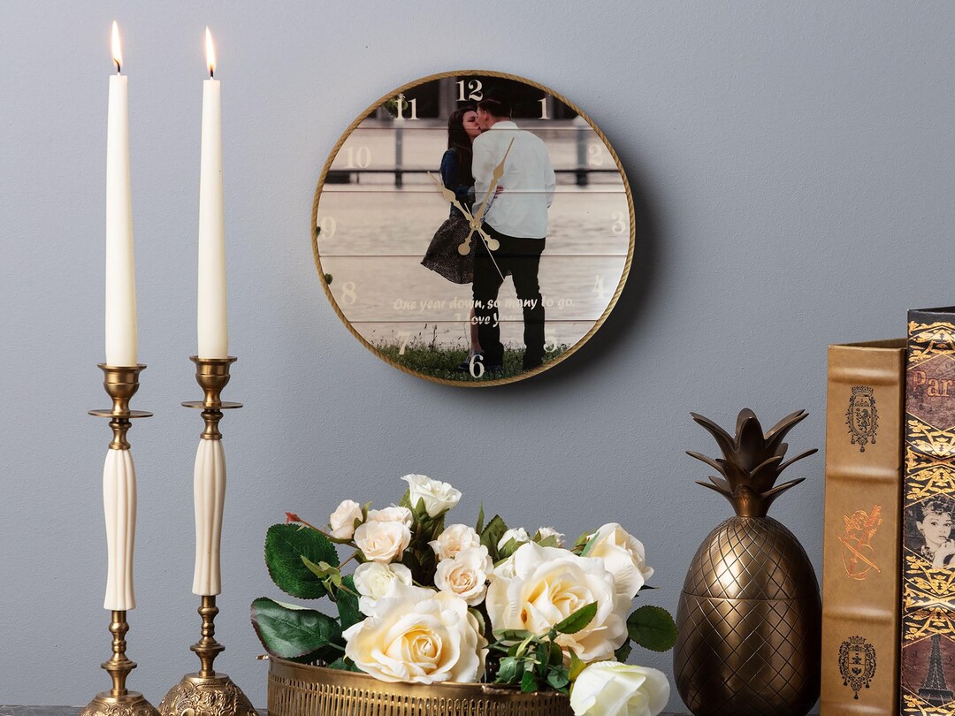 Custom Round Wood Wall Clock With Rope and Photo, Mothers Day Gift ...