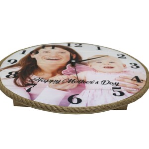 Custom Round Wood Wall Clock With Rope and Photo, Mothers Day Gift ...
