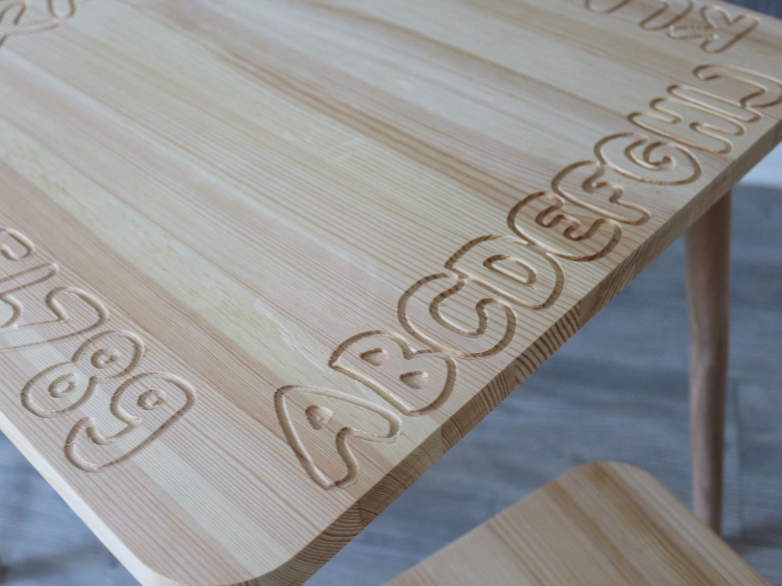 Alphabet and Numbers Engraved Wood Table and Chair Set - Etsy