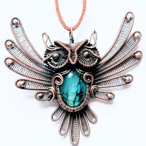 Wire Wrap Owl Necklace/100% Copper Wire Wrapped Dragon Veins Agate ...