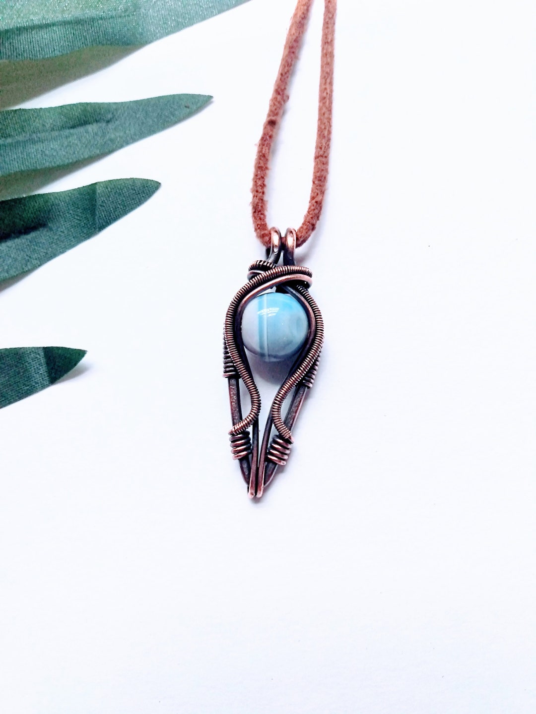 Striped Agate Necklace/100% Copper Wire Wrapped Agate Gemstone Pendant ...