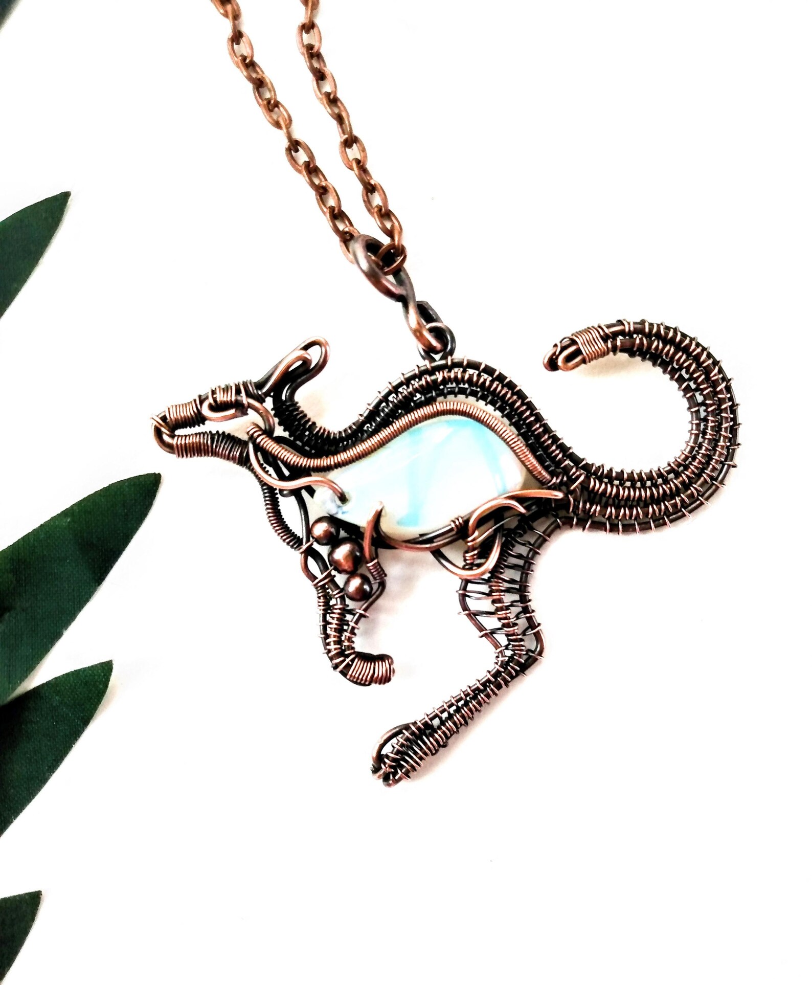 White Kangaroo Necklace/100% Copper Wire Wrapped Opalite Kangaroo ...