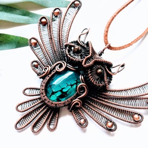 Wire Wrap Owl Necklace/100% Copper Wire Wrapped Dragon Veins Agate ...