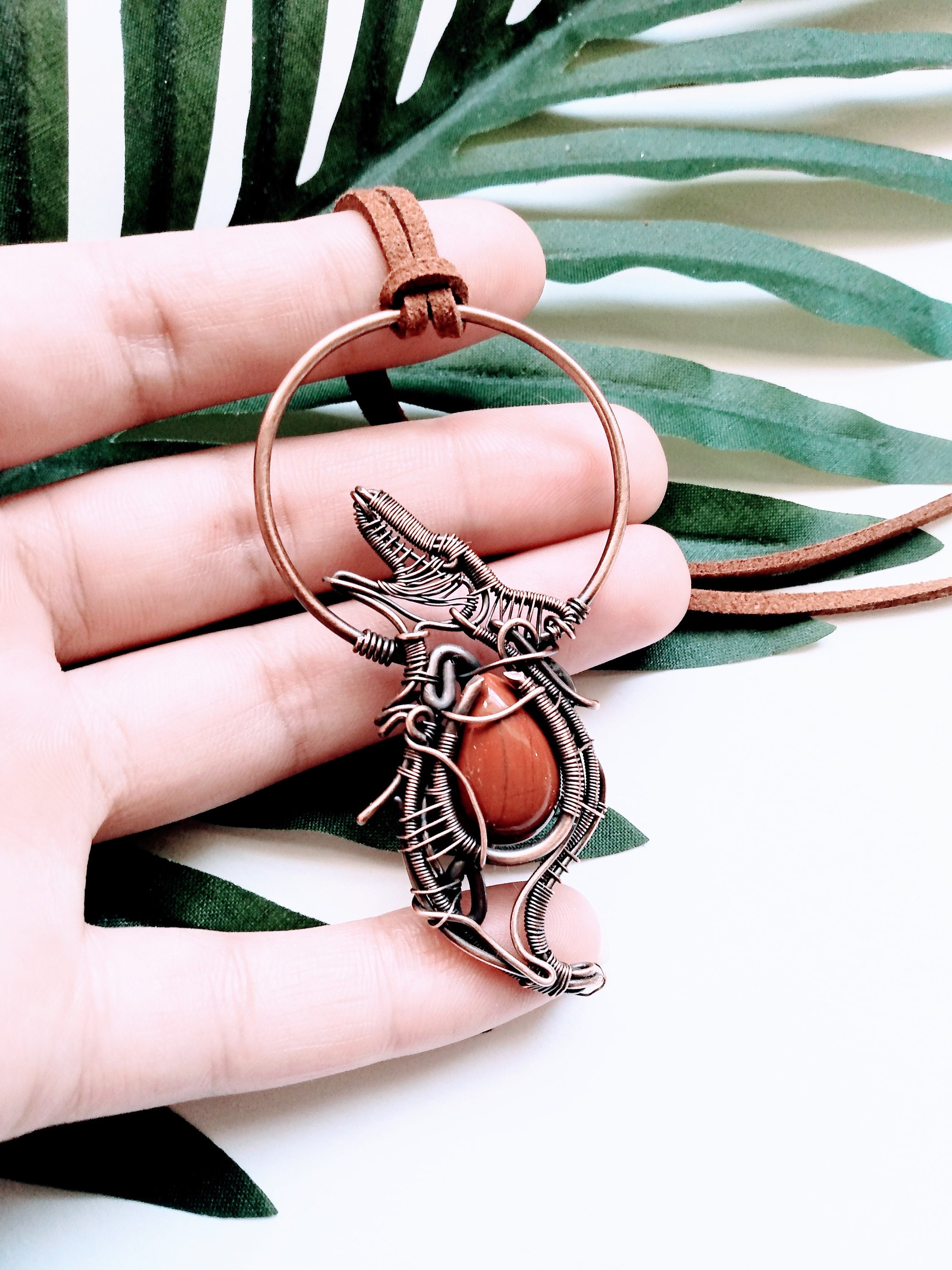 Red Wolf Necklace/100% Copper Wire Wrapped Red Jasper Howling - Etsy