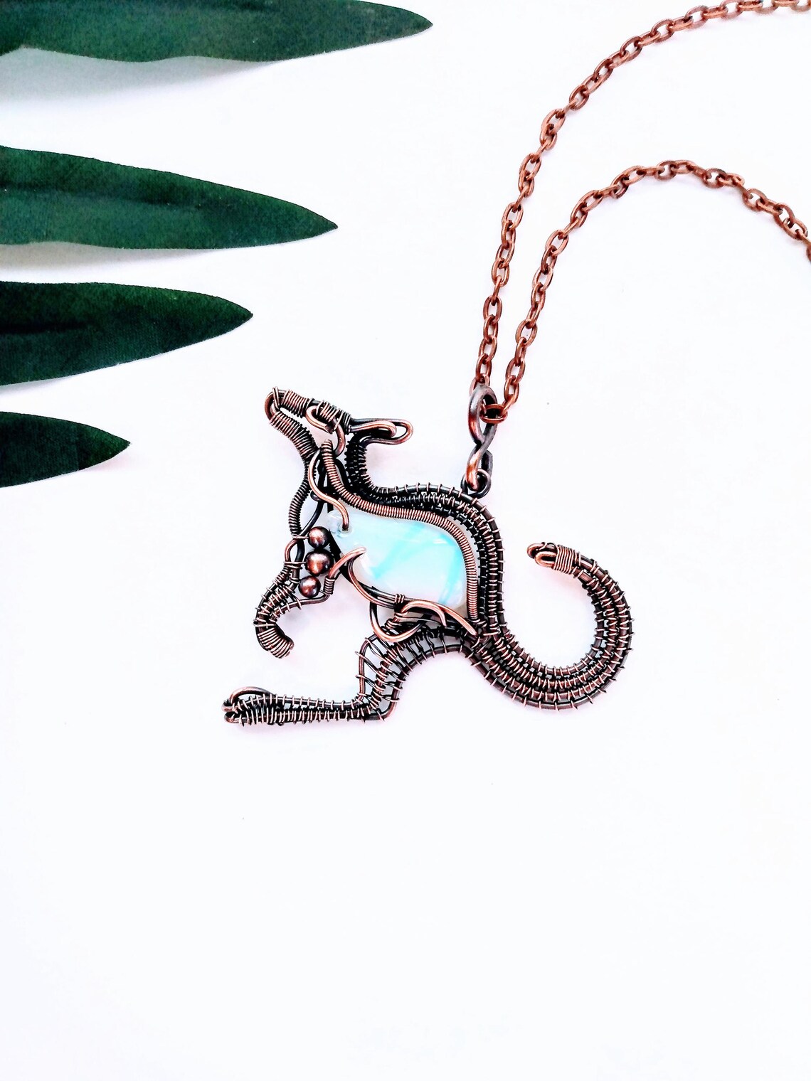 White Kangaroo Necklace/100% Copper Wire Wrapped Opalite Kangaroo ...
