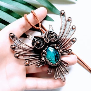 Wire Wrap Owl Necklace/100% Copper Wire Wrapped Dragon Veins Agate ...