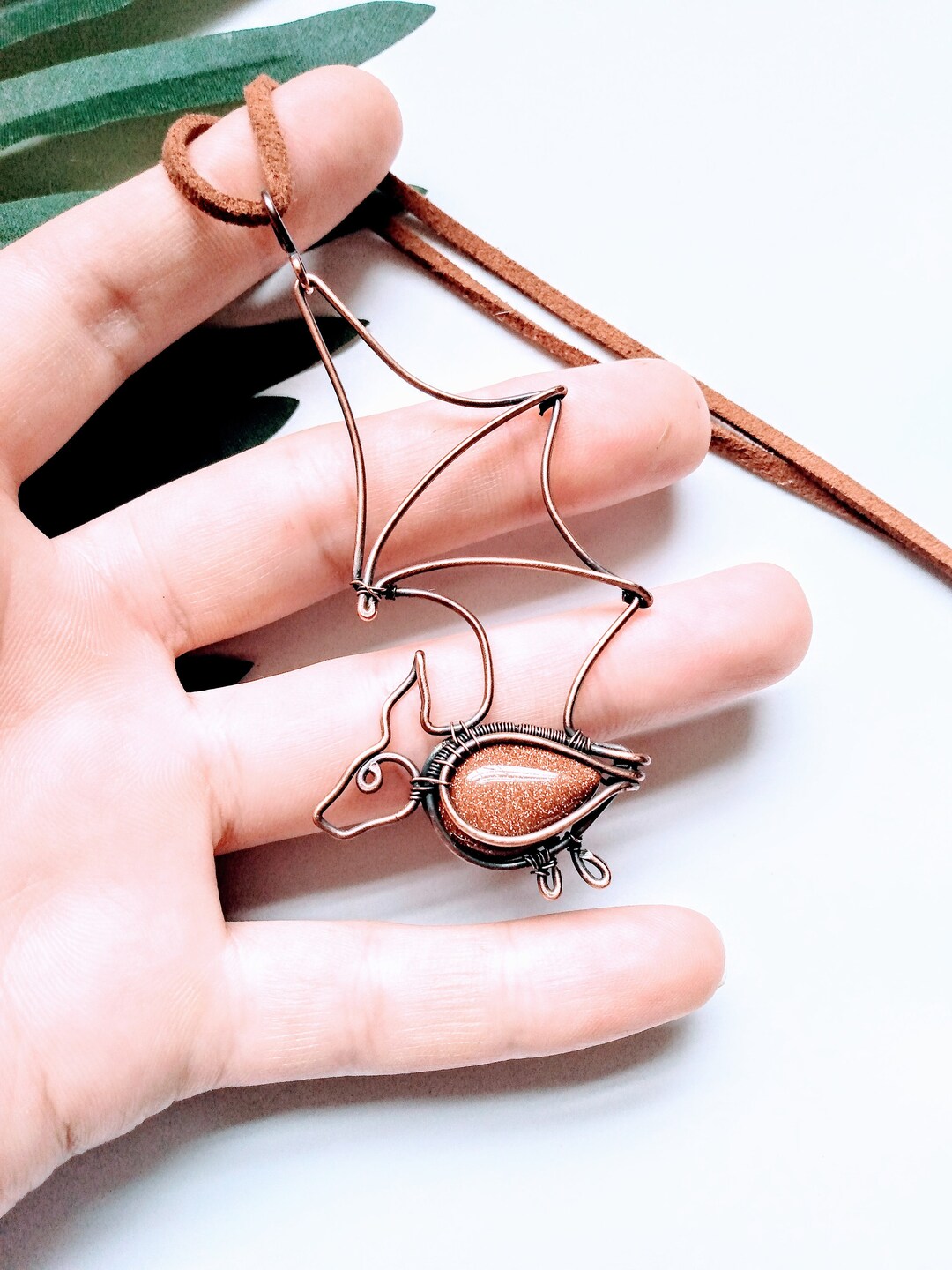 Copper Wire Bat Necklace/100% Copper Wire Wrapped Red Jasper Bat ...