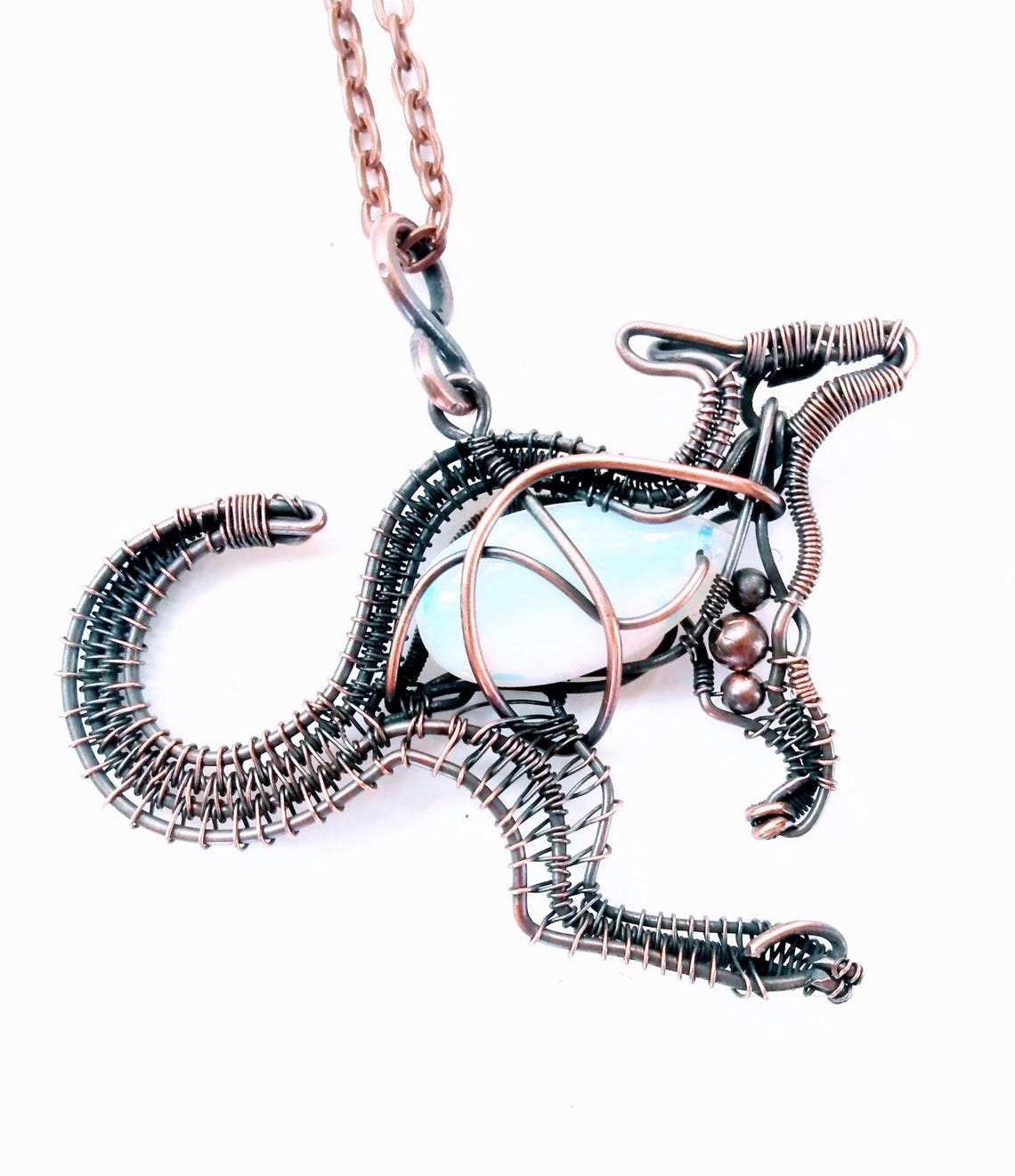 White Kangaroo Necklace/100% Copper Wire Wrapped Opalite Kangaroo ...