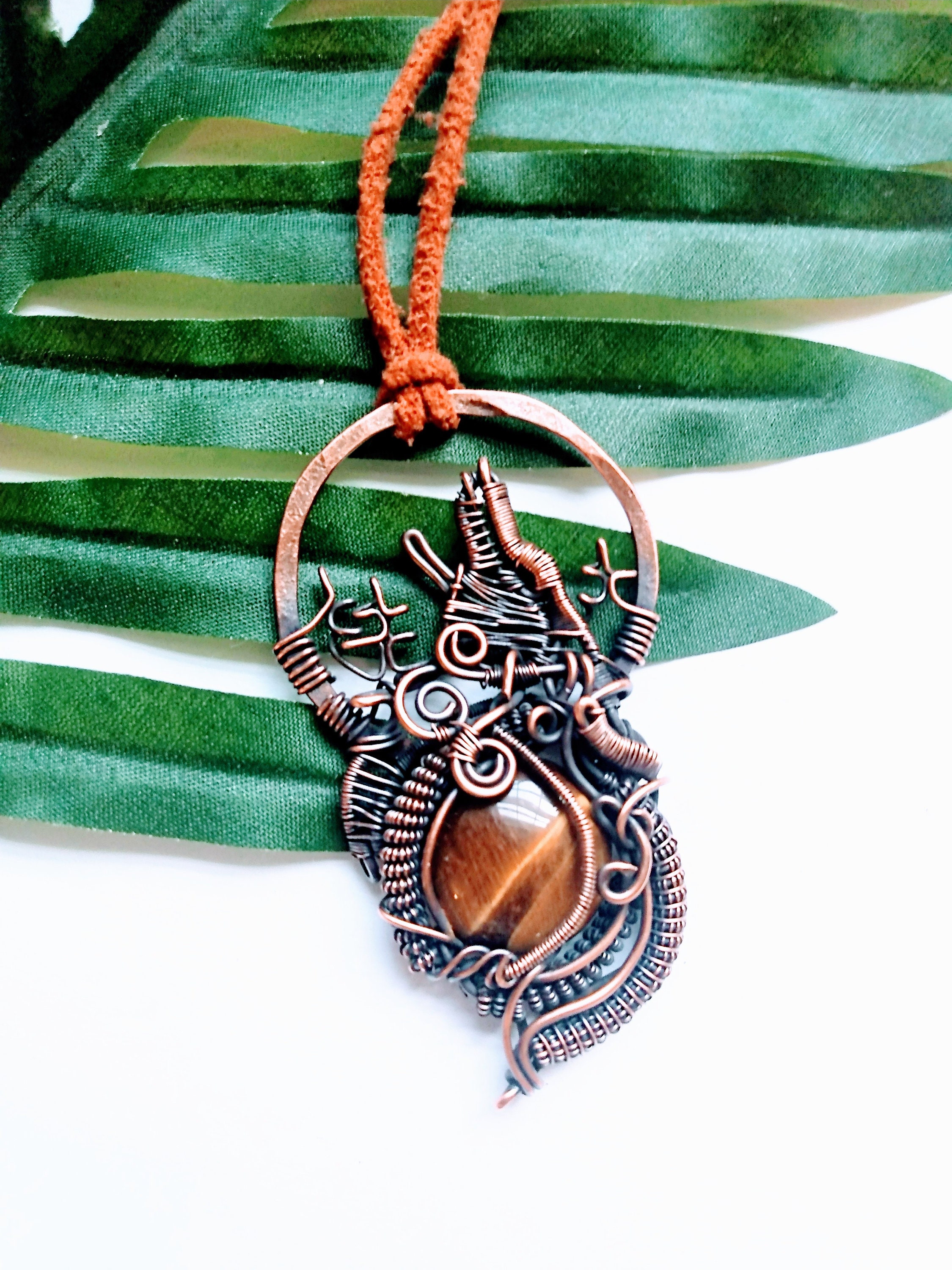 Timber Wolf Necklace/100% Copper Wire Wrapped Tiger Eye Gemstone Wolf ...