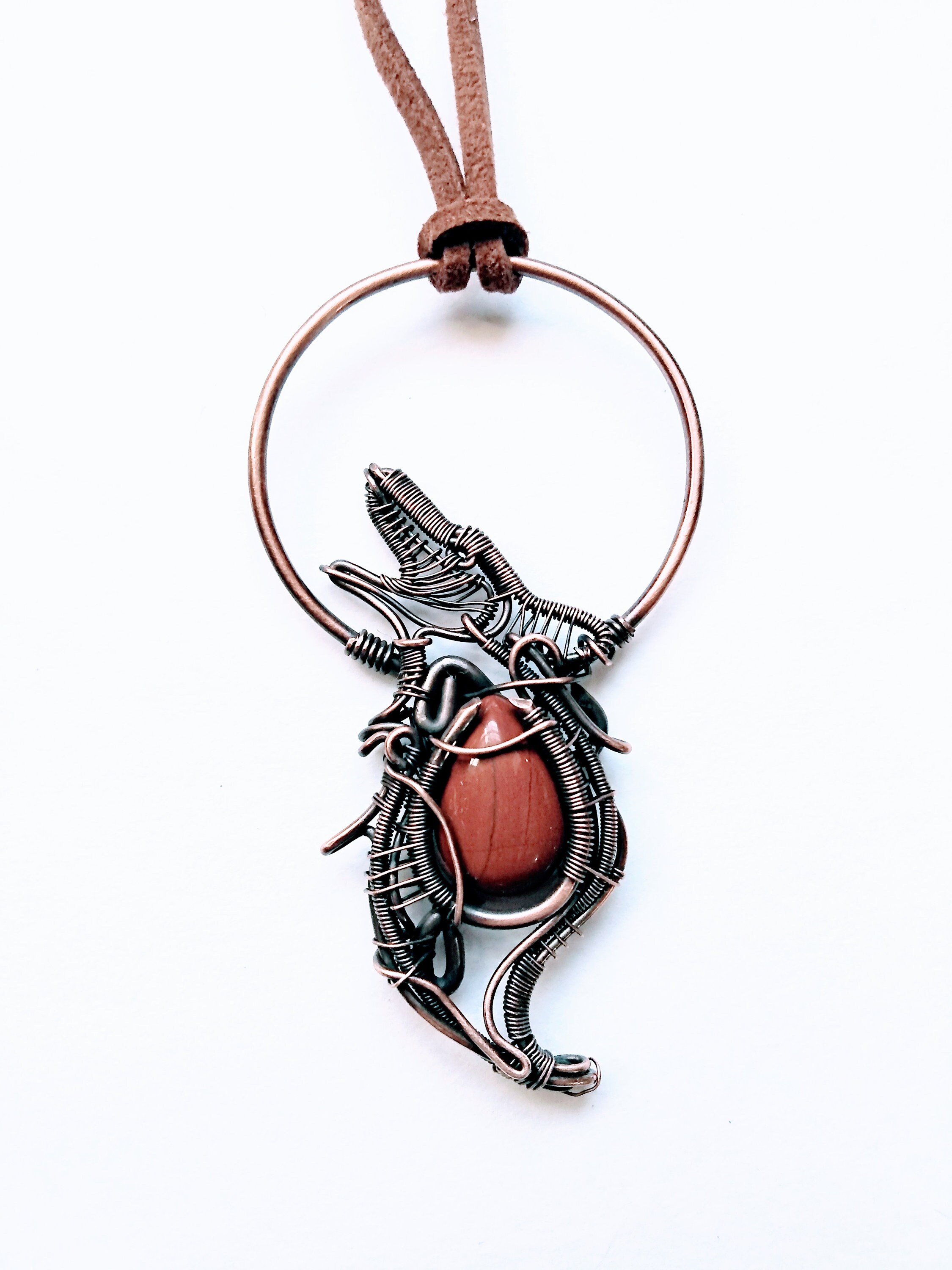 Red Wolf Necklace/100% Copper Wire Wrapped Red Jasper Howling - Etsy