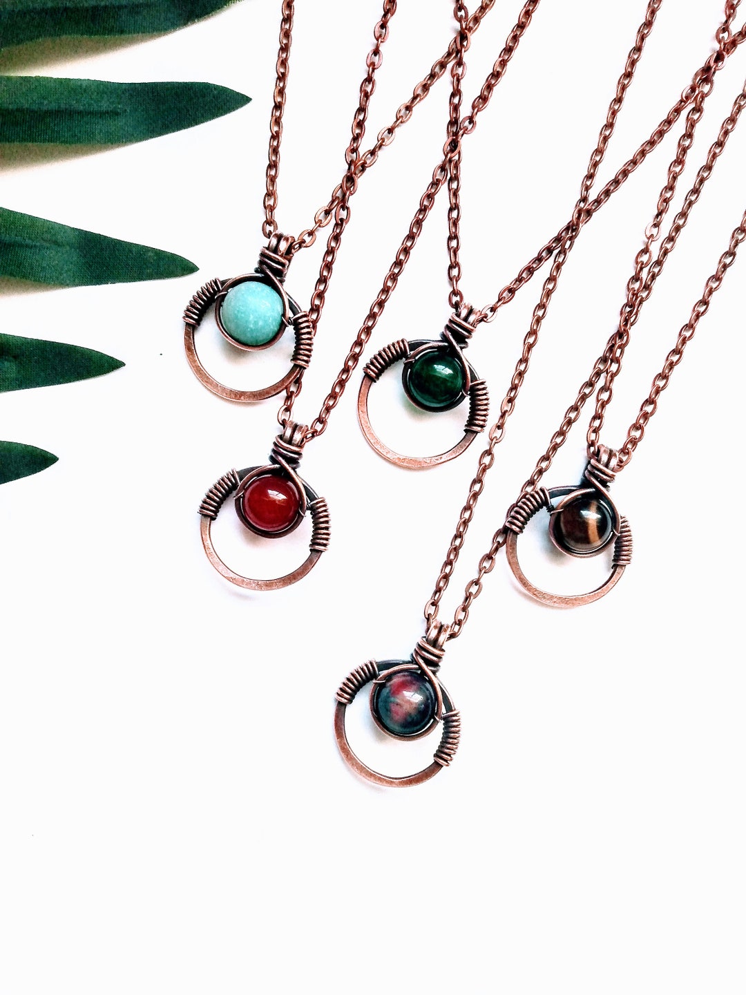 Gemstone Amulet/5 Options of 100% Copper Wire Wrapped Hammered Gemstone ...