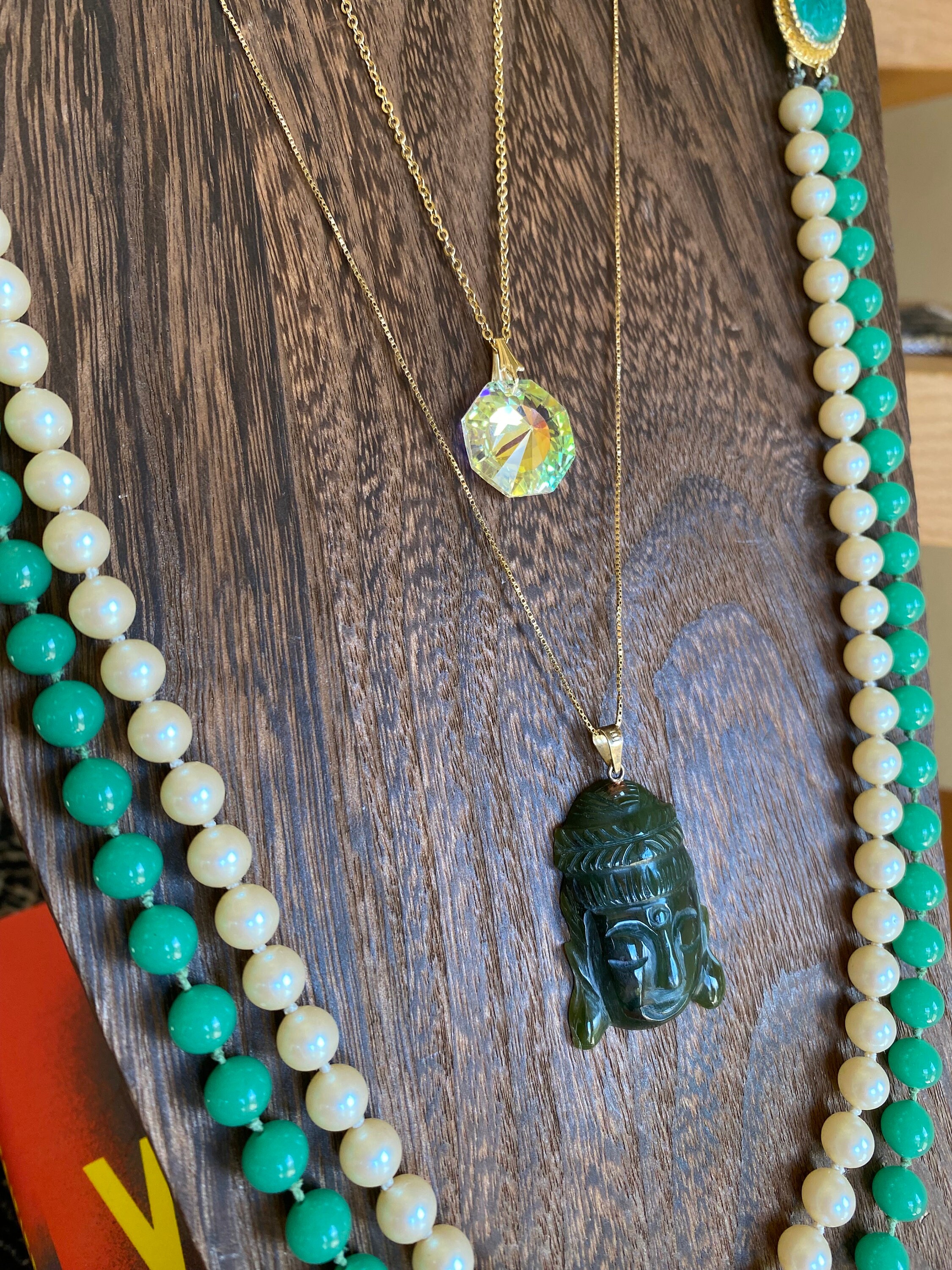 Vintage Jade & Pearl Long Double-strand Buddha Pendant Crystal Pendant ...