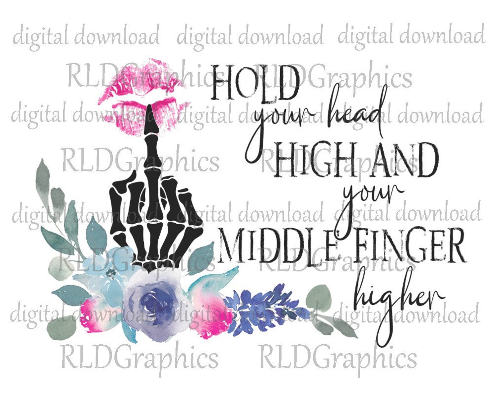 Makeup Bag Sublimation Design Downloads, Middle Finger Higher Graphic ...
