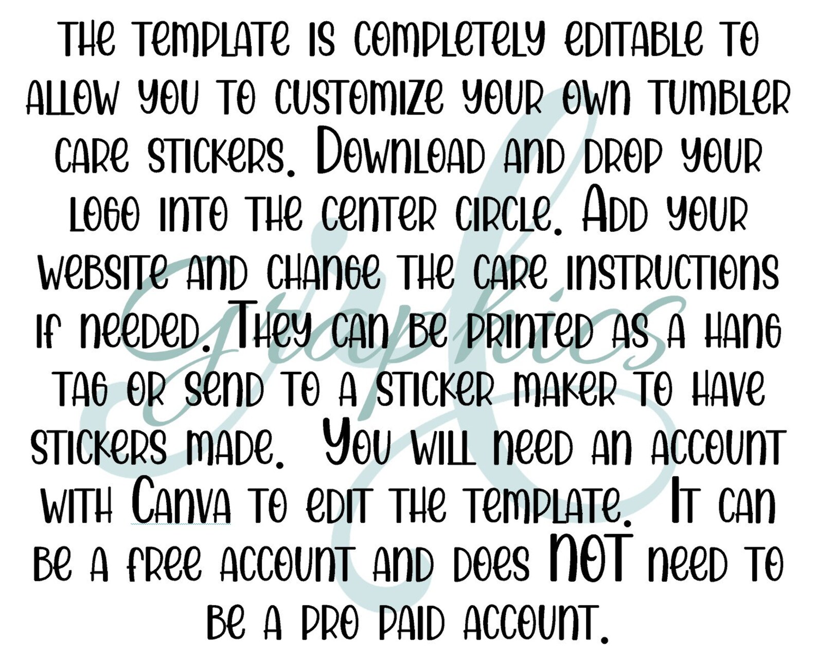 Editable Tumbler Care Stickers, Tumbler Stickers, Custom Tumbler Care ...