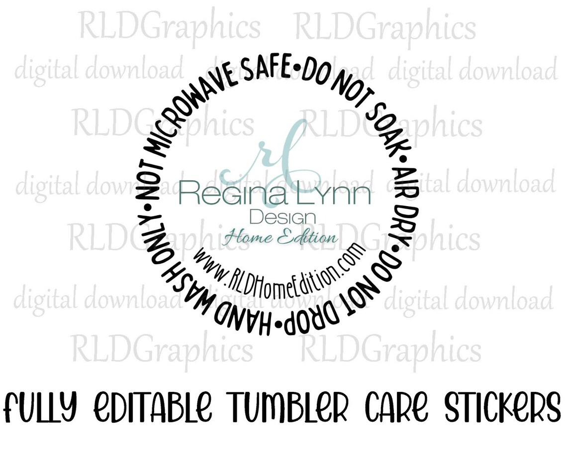 Editable Tumbler Care Stickers, Tumbler Stickers, Custom Tumbler Care ...