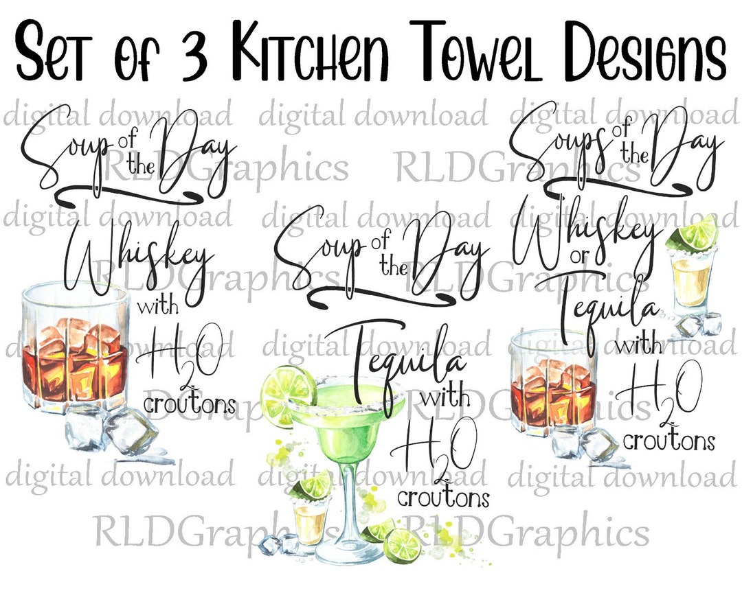 Kitchen Towel Sublimation Designs, Cocktail Bar Towel Bundle ...