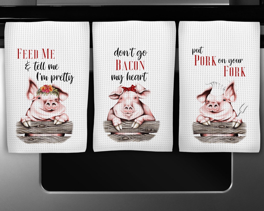 Funny Country Pig Saying Kitchen Towels, Custom Waffle Weave Towel ...