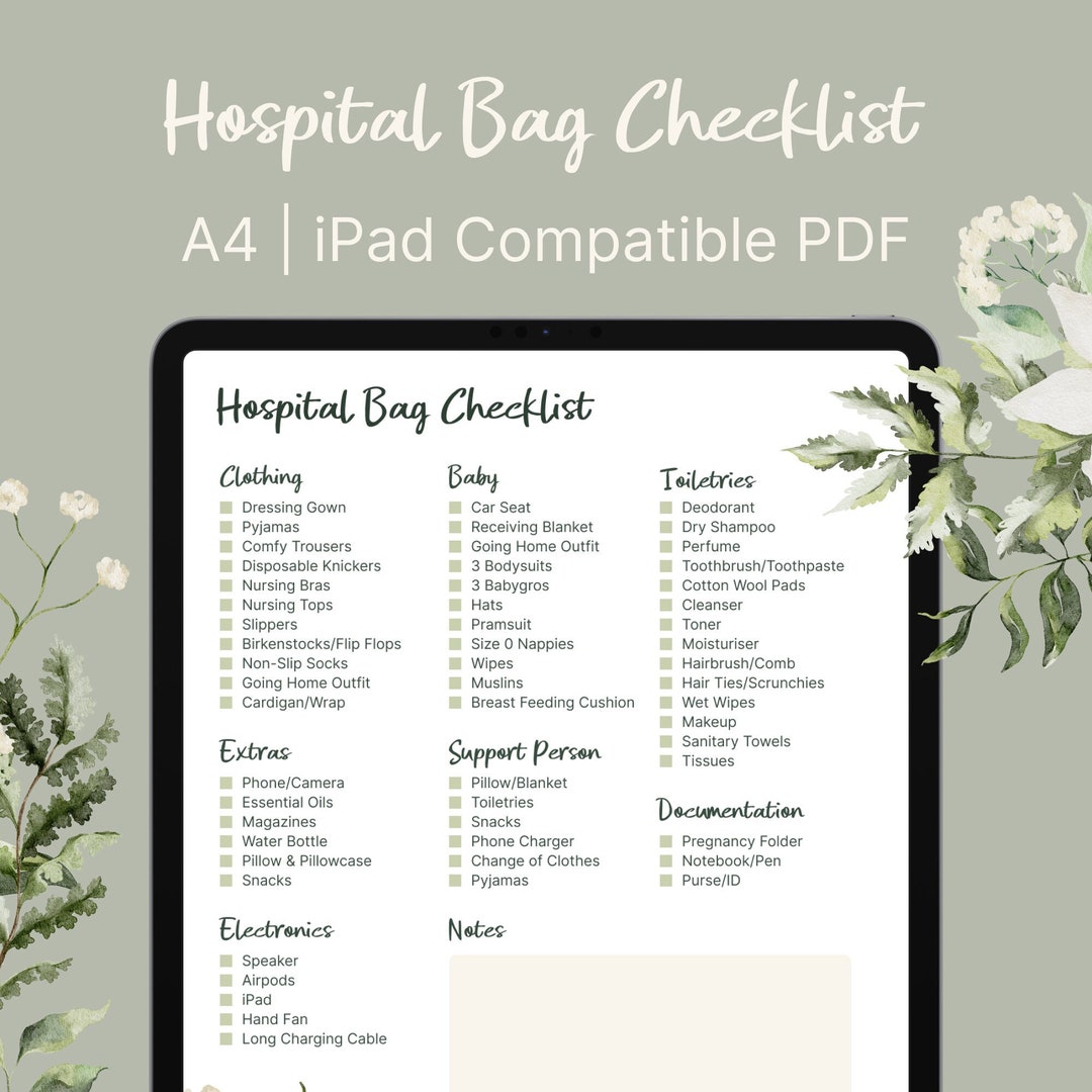 Hospital Bag Checklist Printable, Birth Bag Packing List, Pregnancy ...