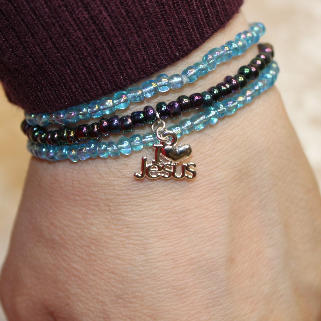 Beaded Jesus Bracelet, Seed Bead Jesus Bracelet, Set of 3, Stackable - Etsy