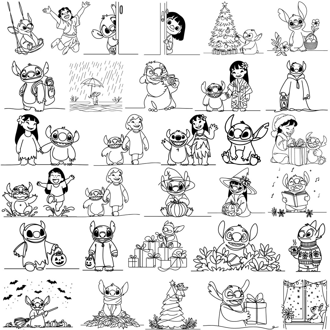 30 Svg/dxf/png/jpg Line Art Designs Bundle | Cartoon Characters Line ...