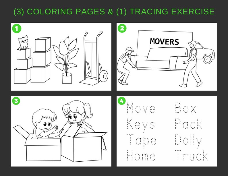 Coloring & Letter Tracing Printables Moving Fun for Kids - Etsy