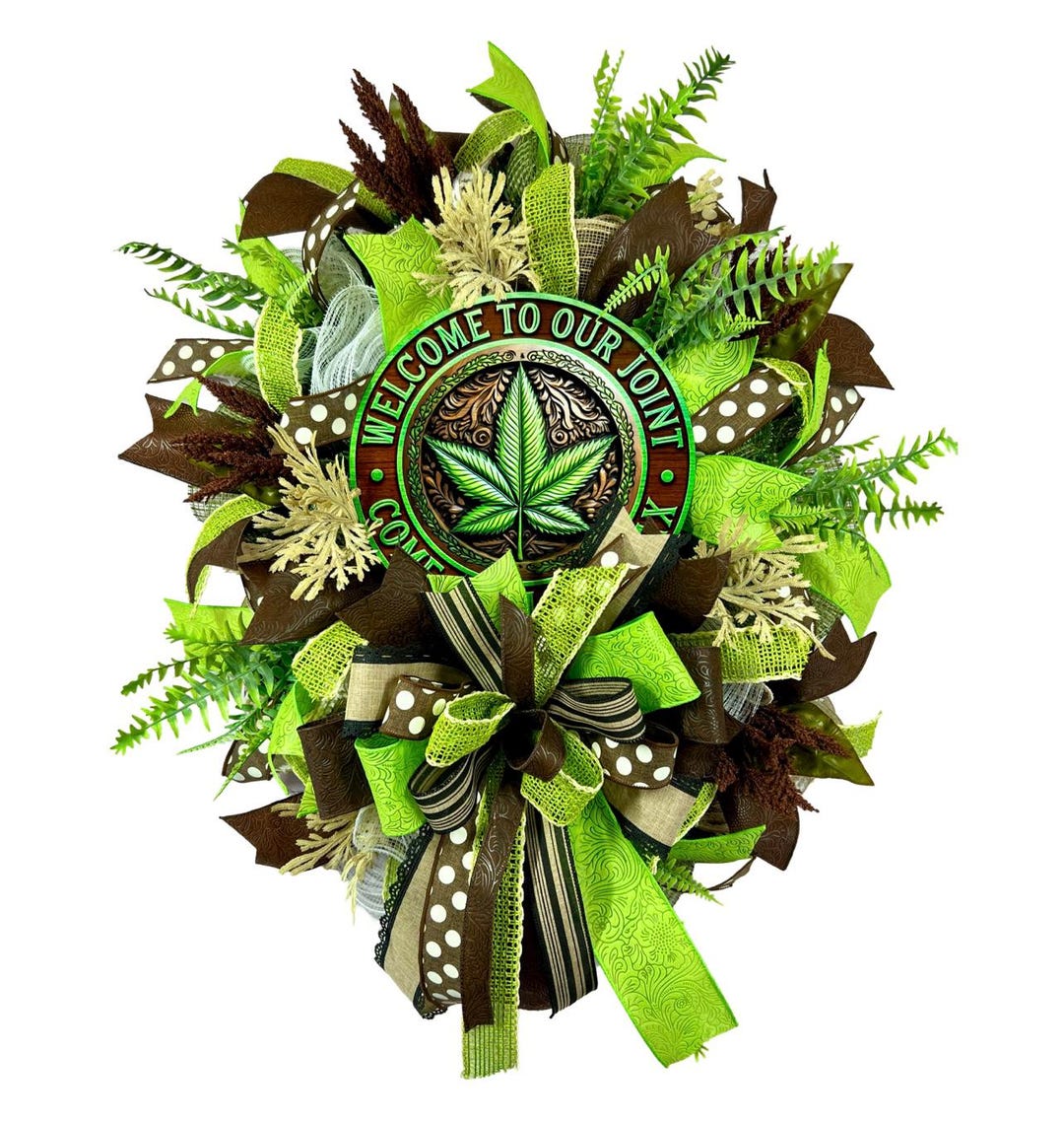 Cannabis Wreath for Front Door, Welcome to Our Joint Wreath, Green and ...