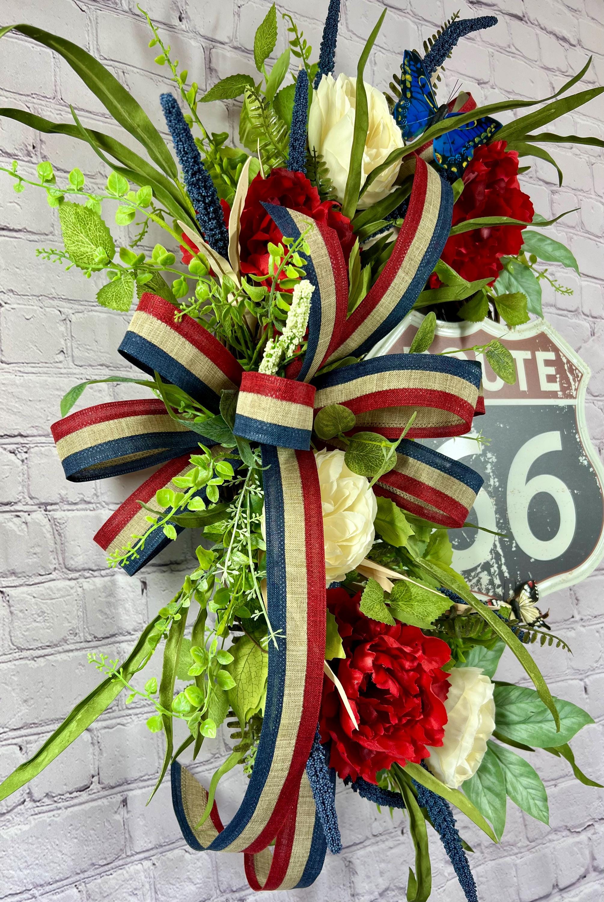Route 66 Patriotic Wreath: Americana Front Door Decor With Metal Sign ...
