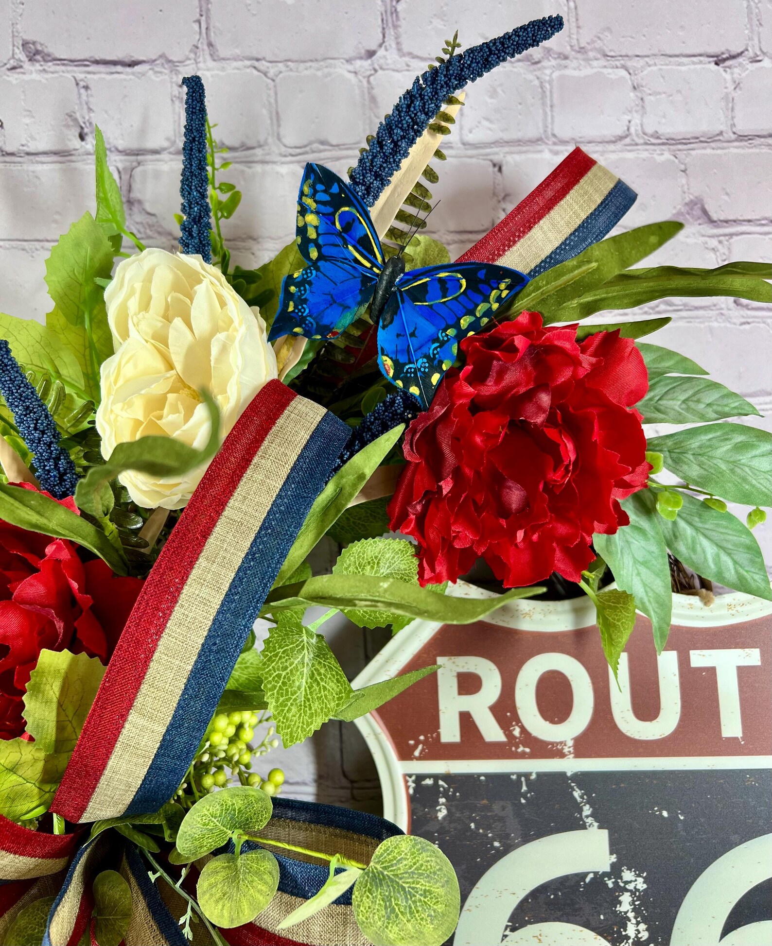 Route 66 Patriotic Wreath: Americana Front Door Decor With Metal Sign ...