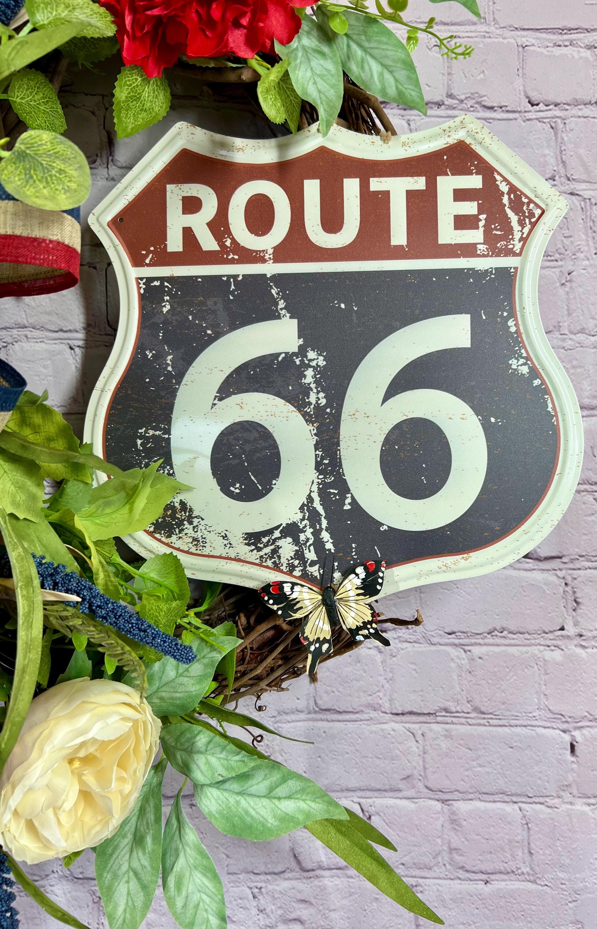 Route 66 Patriotic Wreath: Americana Front Door Decor With Metal Sign ...