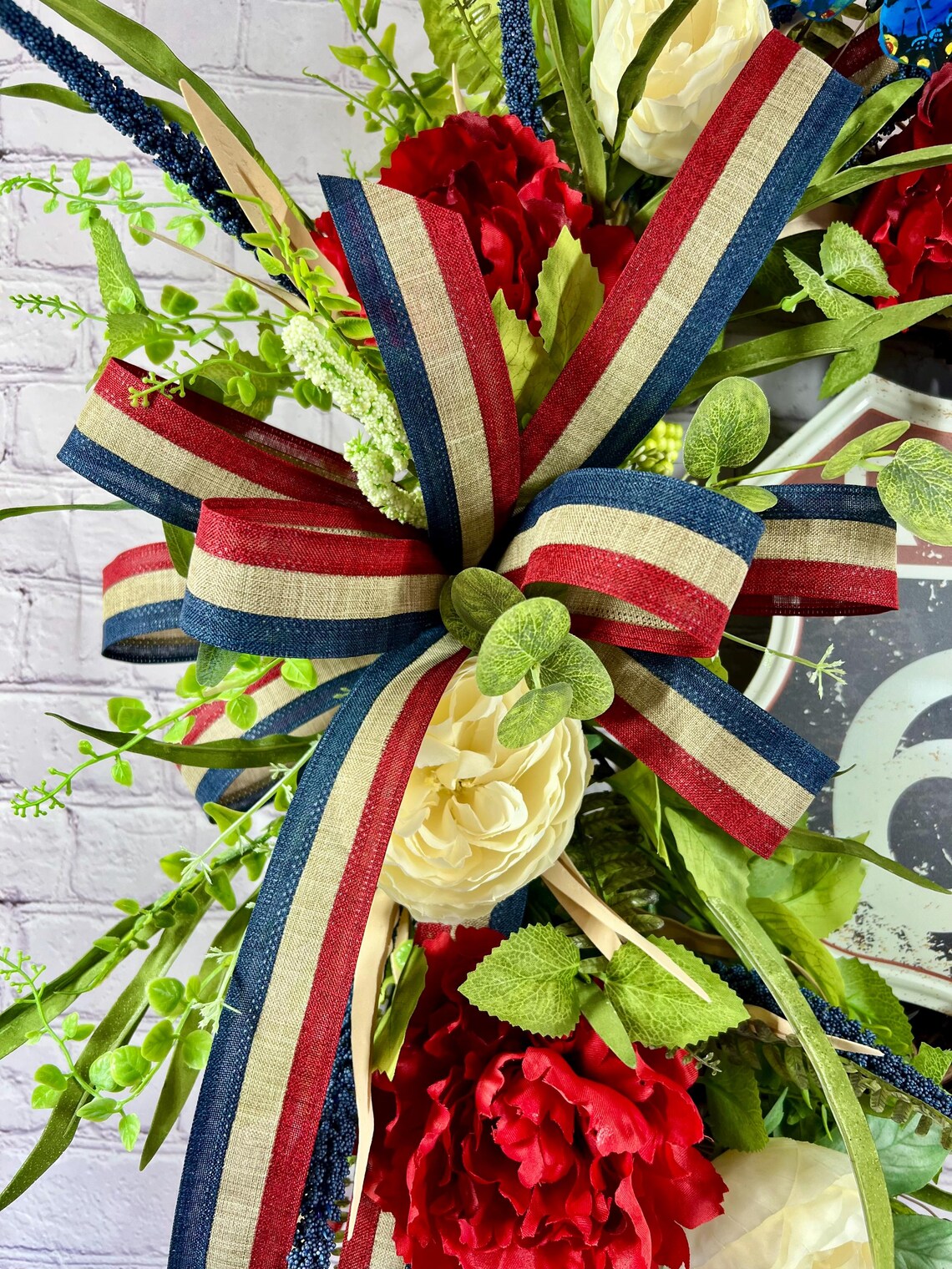 Route 66 Patriotic Wreath: Americana Front Door Decor With Metal Sign ...