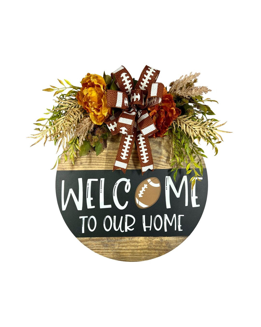 Football Welcome Sign, 22-inch Wooden Door Hanger, Fall Wreath, Sports ...