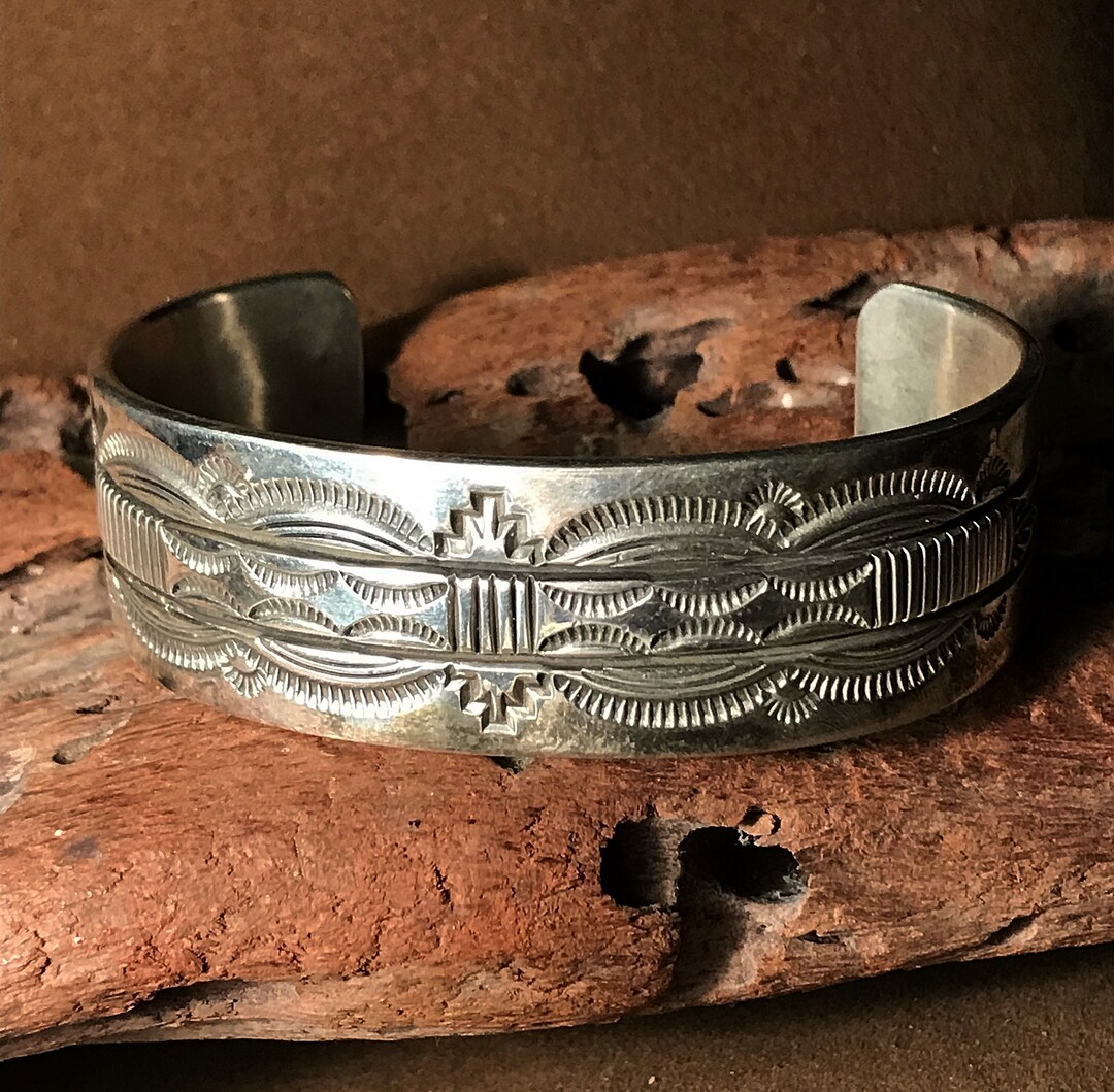 Bruce Morgan Signed Navajo Stamped Sterling Cuff - Etsy