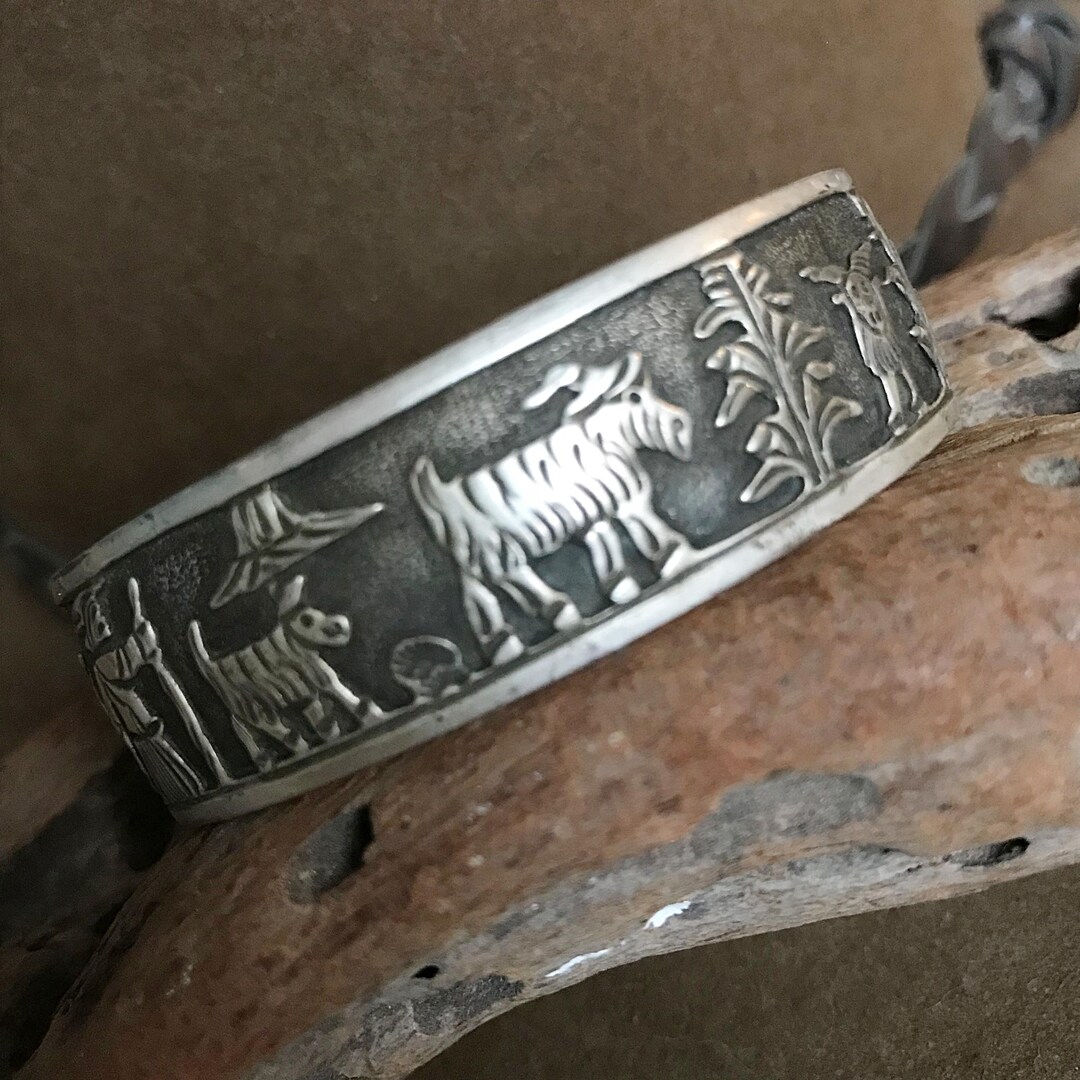 Floyd Becenti Navajo Storyteller Cuff W/ Goats Corn Buttes Rabbit ...
