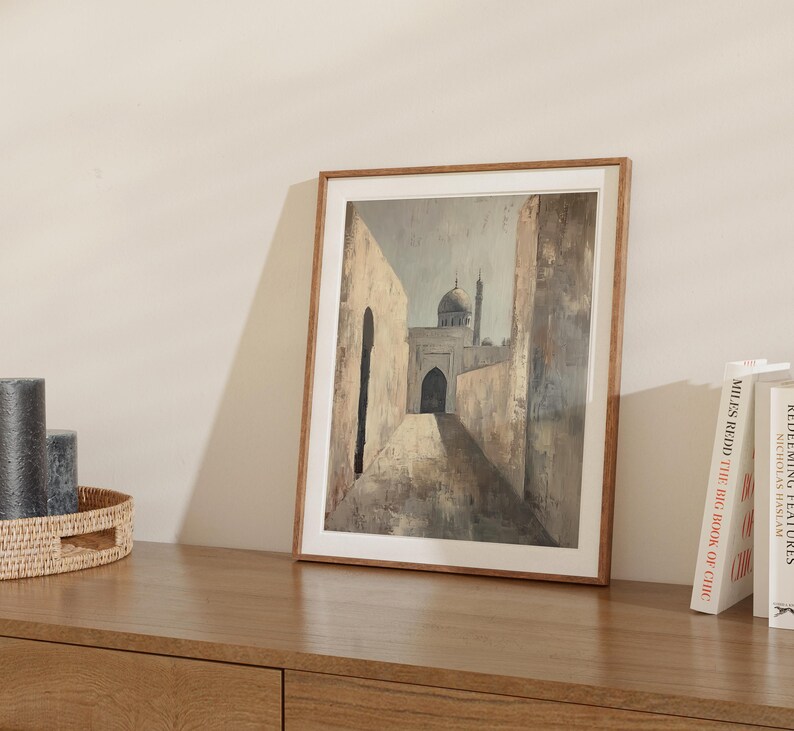 Rustic Islamic Mosque Pathway Wall Art Digital Painting Neutral Tones ...