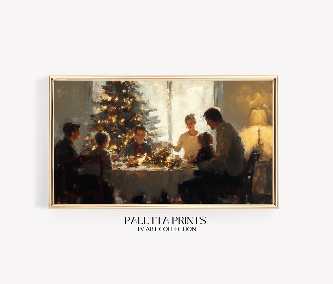 Family Christmas Dinner Frame TV Art, Cozy Holiday Evening With ...