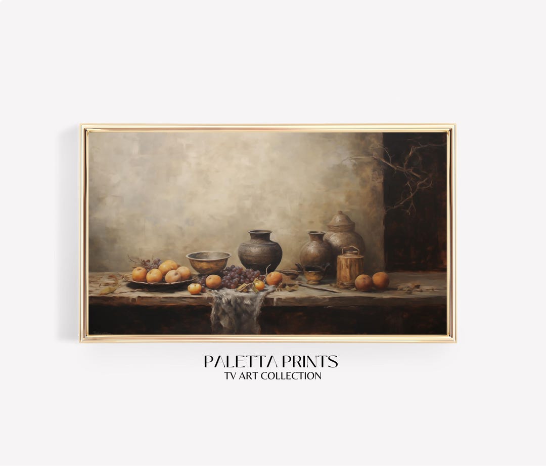 Rustic Still Life Painting With Antique Clay Vases and Fresh Fruits ...