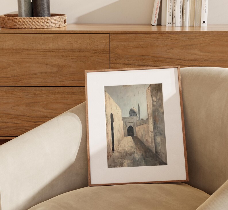 Rustic Islamic Mosque Pathway Wall Art Digital Painting Neutral Tones ...