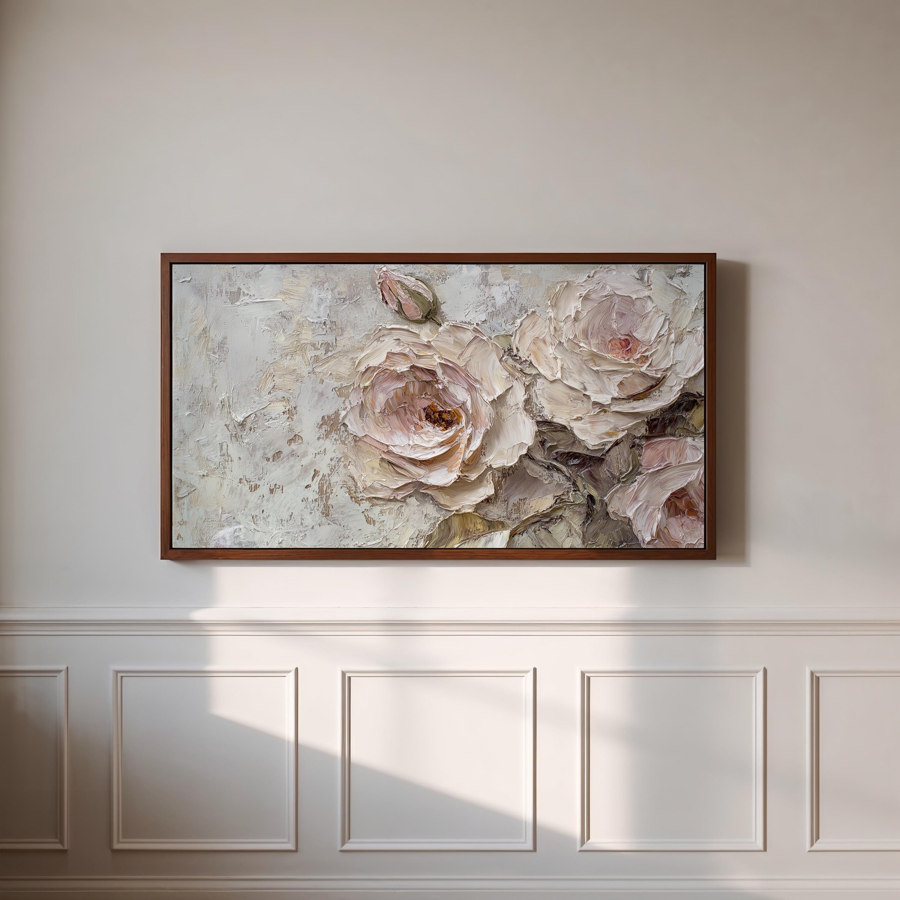 Textured Neutral Roses Frame TV Art, Digital Peony Painting, Samsung ...