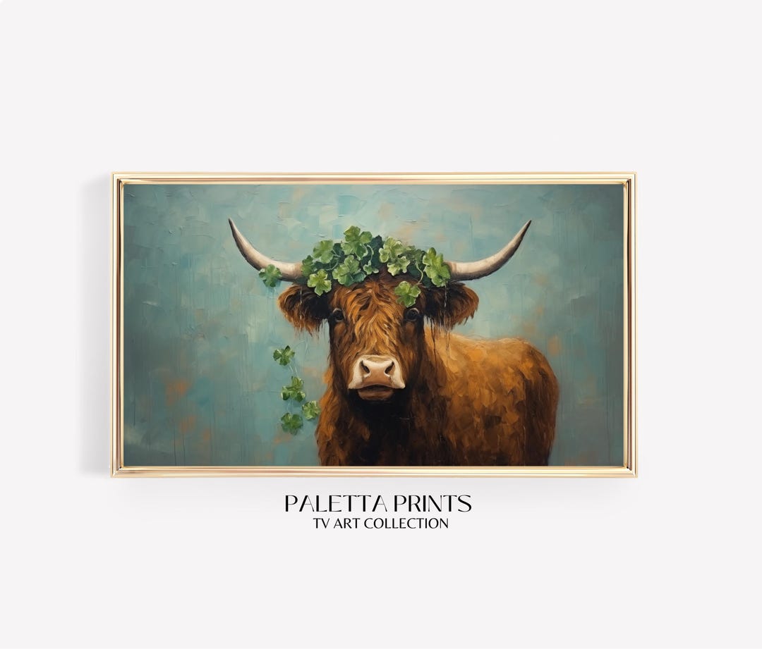 Highland Cow St. Patrick’s Day Wall Art Lucky Shamrock Farmhouse Decor ...